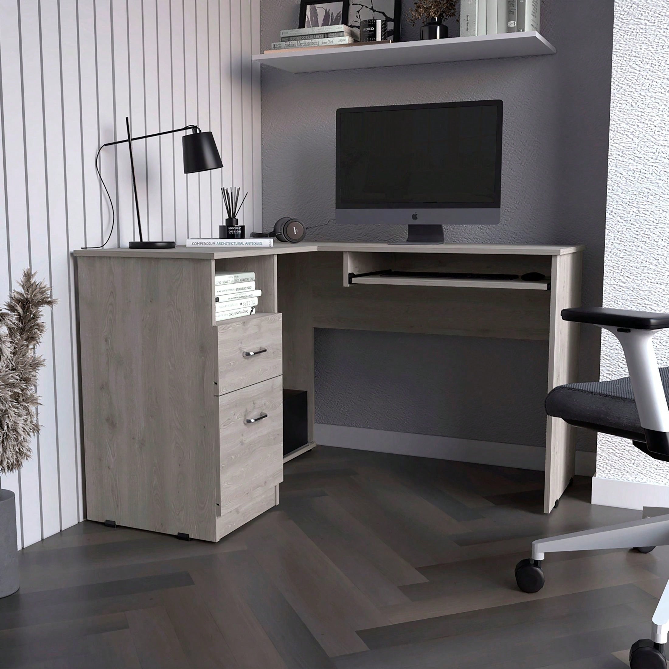 L-Shaped Desk, Keyboard Shelf – GOODSILO